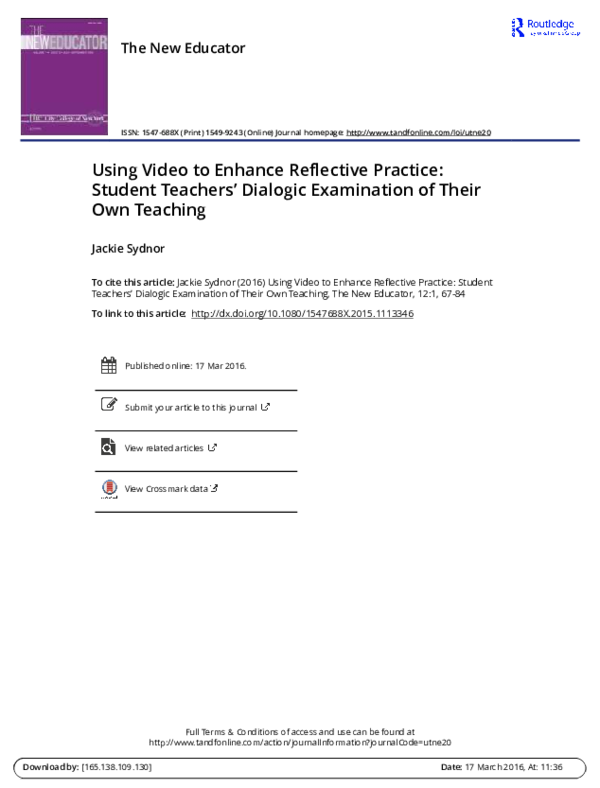 (PDF) The New Educator Using Video to Enhance Reflective Practice ...