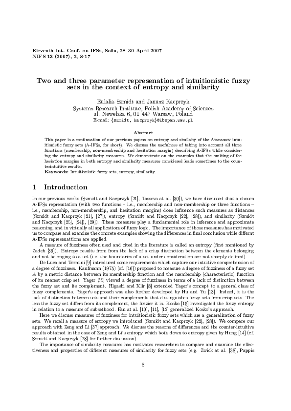 (PDF) Two and three parameter represenation of intuitionistic fuzzy sets in the context of ...