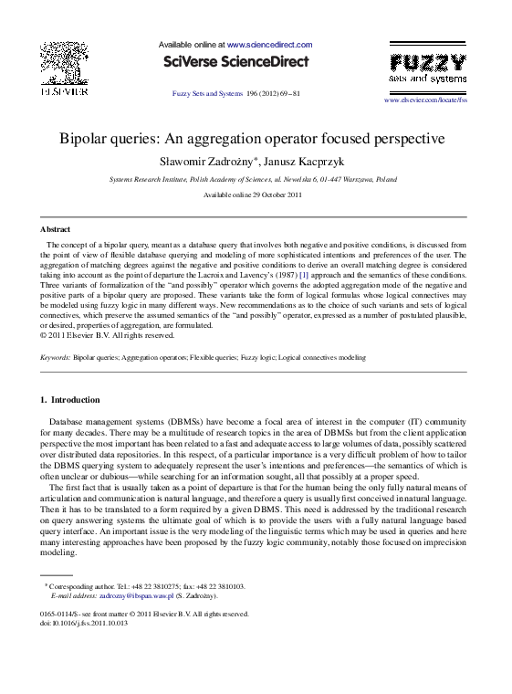 (PDF) Bipolar queries: An aggregation operator focused perspective