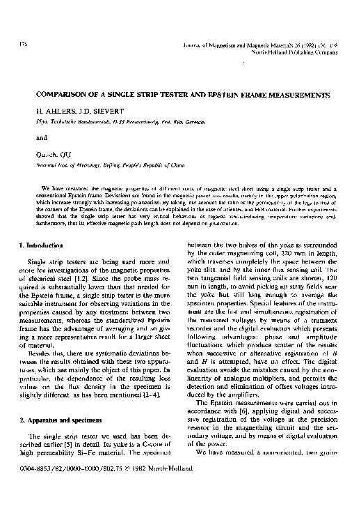 (PDF) Comparison of a single strip tester and Epstein frame measurements