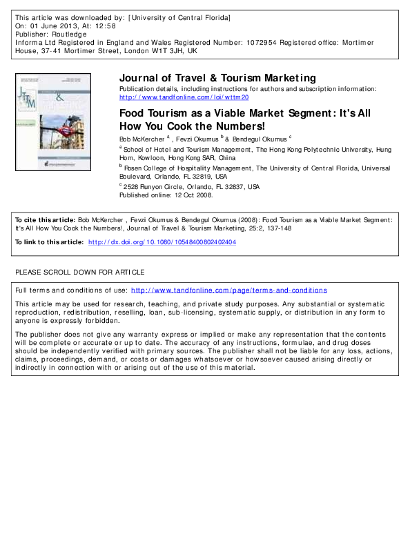 (PDF) Food Tourism as a Viable Market Segment: It's All How You Cook ...