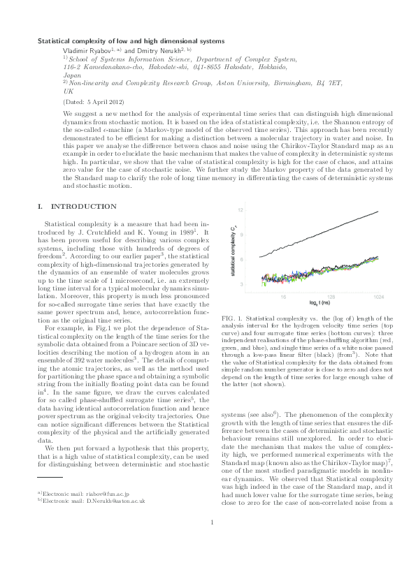 (PDF) Statistical Complexity of Low- and High-Dimensional Systems