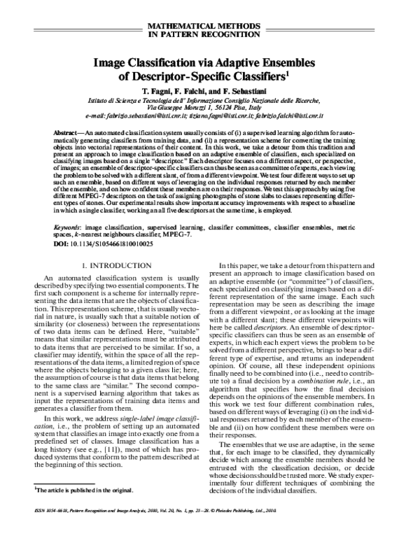 (PDF) Image classification via adaptive ensembles of descriptor-specific classifiers