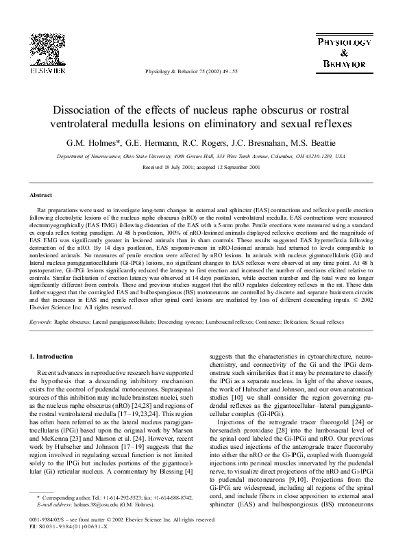 (PDF) Dissociation of the effects of nucleus raphe obscurus or rostral ...
