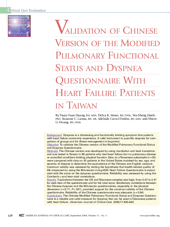 (PDF) Validation of Chinese version of the Modified Pulmonary ...