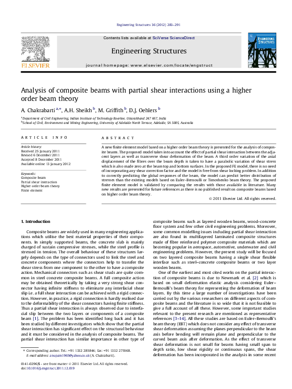 Pdf Analysis Of Composite Beams With Partial Shear Interactions Using