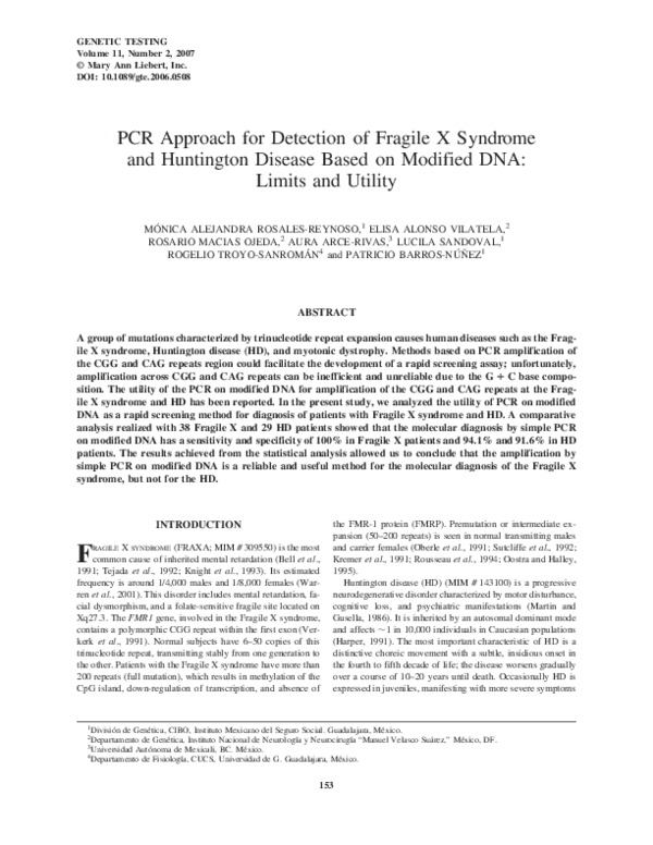 (PDF) PCR Approach for Detection of Fragile X Syndrome and Huntington ...