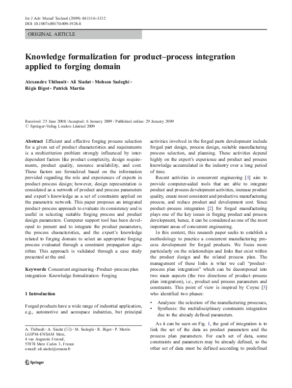 (PDF) Knowledge formalization for product–process integration applied to forging domain