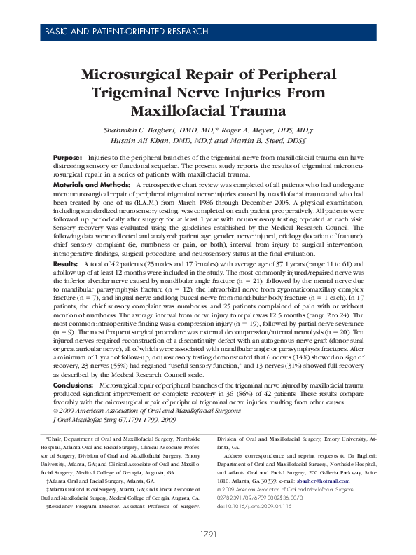 (PDF) Microsurgical Repair of Peripheral Trigeminal Nerve Injuries From ...