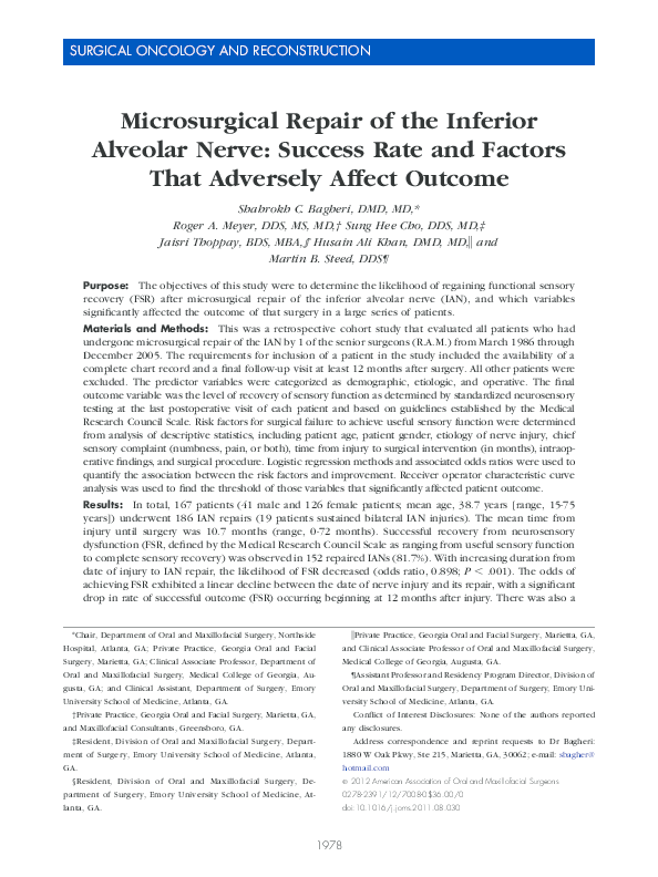 (PDF) Microsurgical Repair of the Inferior Alveolar Nerve: Success Rate ...
