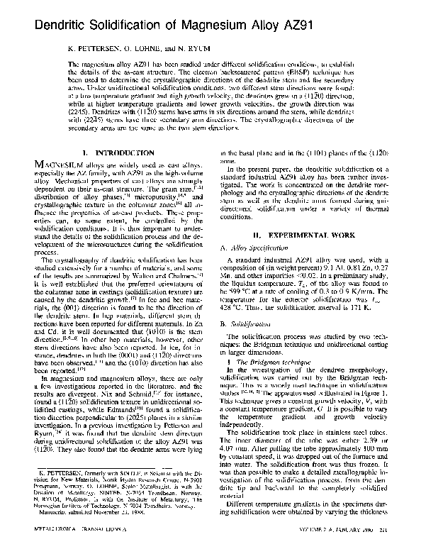 (PDF) Dendritic solidification of magnesium alloy AZ91