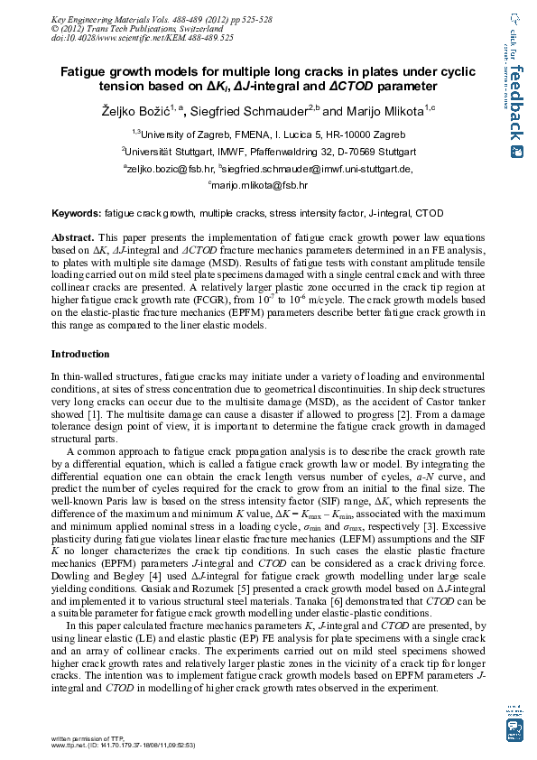 (PDF) Fatigue Growth Models for Multiple Long Cracks in Plates under ...