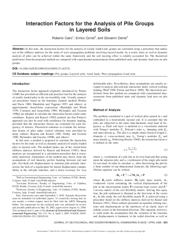 (PDF) Interaction Factors for the Analysis of Pile Groups in Layered Soils