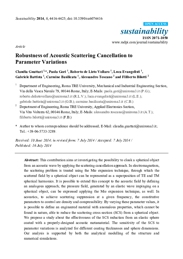 (PDF) Robustness of Acoustic Scattering Cancellation to Parameter ...