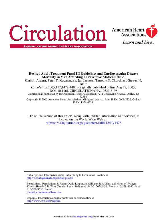 (PDF) Revised Adult Treatment Panel III guidelines and cardiovascular ...