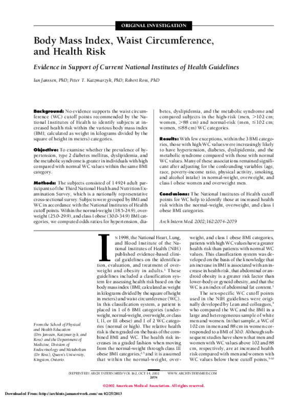 (PDF) Body Mass Index, Waist Circumference, and Health Risk