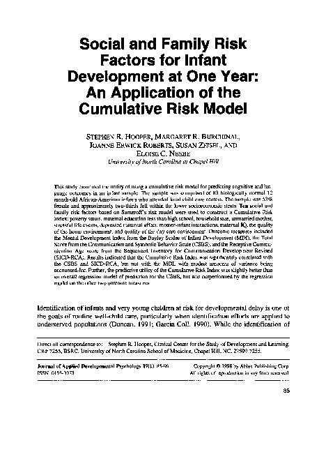 (PDF) Social and family risk factors for infant development at one year ...