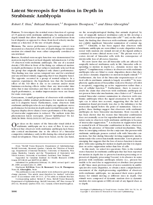 (PDF) Latent Stereopsis for Motion in Depth in Strabismic Amblyopia