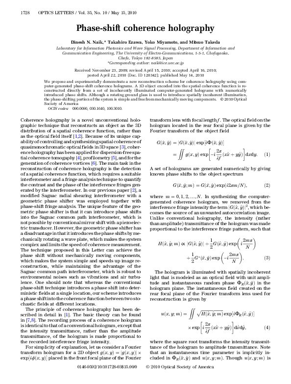 (PDF) 3-D coherence holography using a modified Sagnac radial shearing interferometer with ...