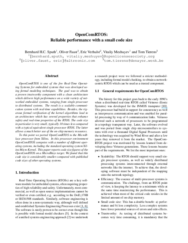 (PDF) OpenComRTOS: Reliable performance with a small code size