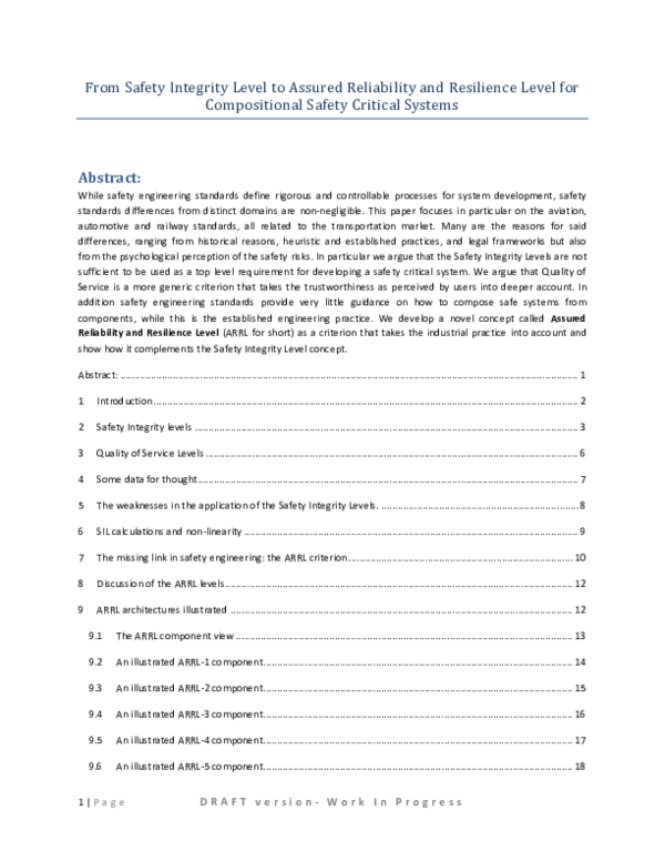Pdf From Safety Integrity Level To Assured Reliability And Resilience Level For Compositional