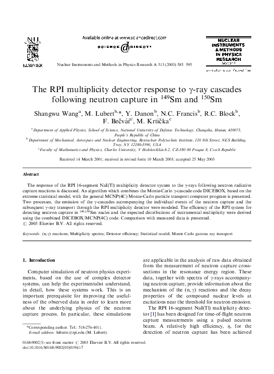 (PDF) The RPI multiplicity detector response to γ-ray cascades ...