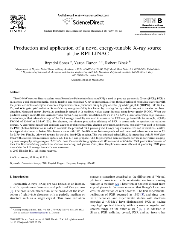 (PDF) Production and application of a novel energy-tunable X-ray source ...