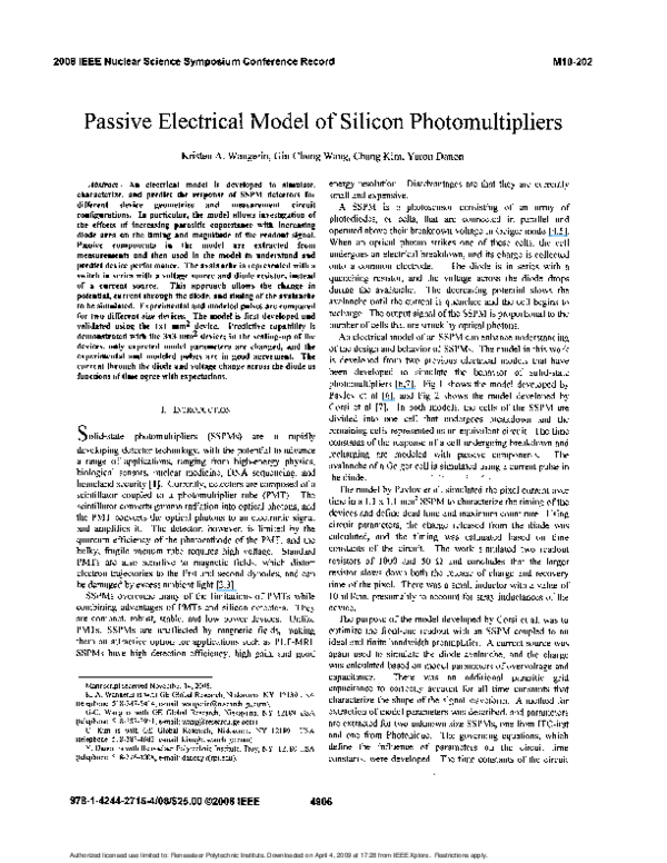 (PDF) Passive electrical model of silicon photomultipliers | Yaron Danon - Academia.edu