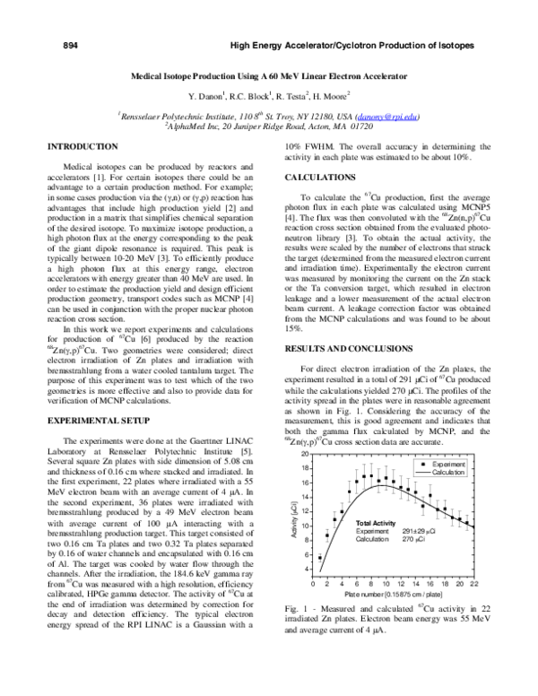 (PDF) Medical Isotope Production Using A 60 MeV Linear Electron Accelerator