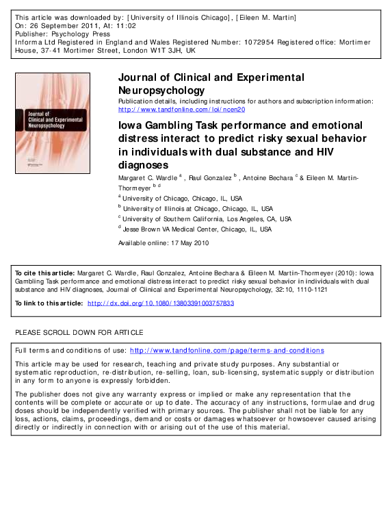 (PDF) Iowa Gambling Task performance and emotional distress interact to ...