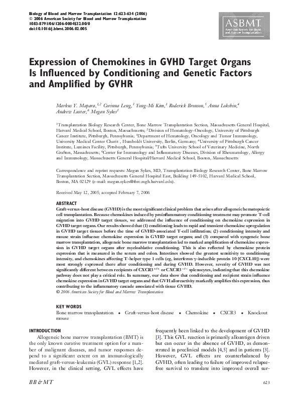 (PDF) Expression of Chemokines in GVHD Target Organs Is Influenced by ...