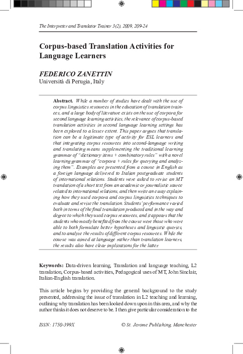 (PDF) Corpus-based Translation Activities for Language Learners