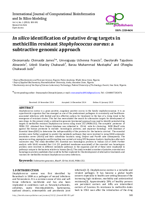 (PDF) Subtractive genomics and molecular docking approach to identify drug targets against ...