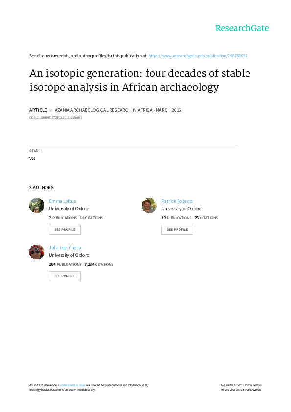 (PDF) An isotopic generation: four decades of stable isotope analysis ...