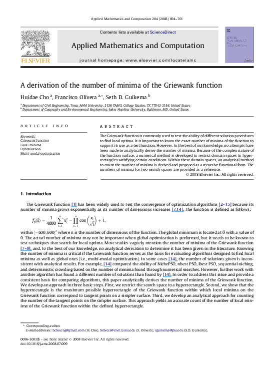 (PDF) A derivation of the number of minima of the Griewank function
