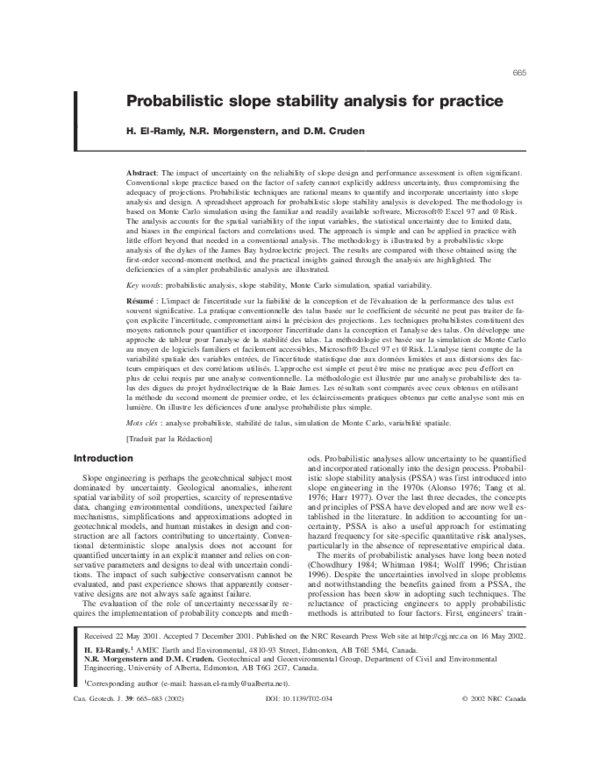 (PDF) Probabilistic slope stability analysis for practice