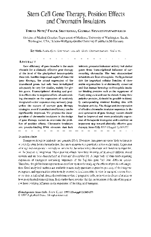 (PDF) Stem cell gene therapy, position effects and chromatin insulators