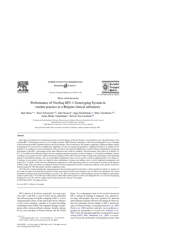 (PDF) Performance of ViroSeq HIV-1 Genotyping System in routine ...