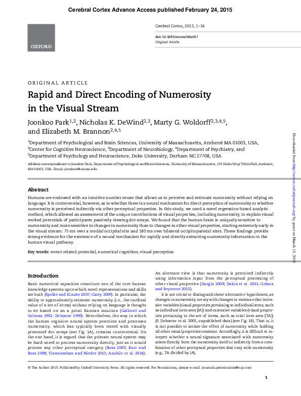 (PDF) Rapid and Direct Encoding of Numerosity in the Visual Stream
