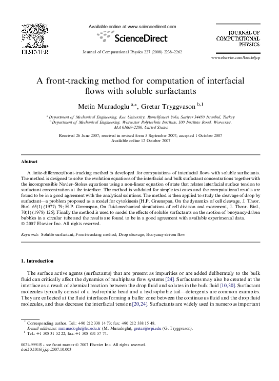 (PDF) A front-tracking method for computation of interfacial flows with soluble surfactants