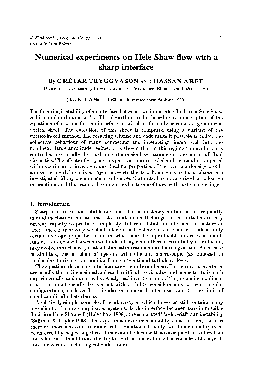 (PDF) Numerical experiments on Hele Shaw flow with a sharp interface