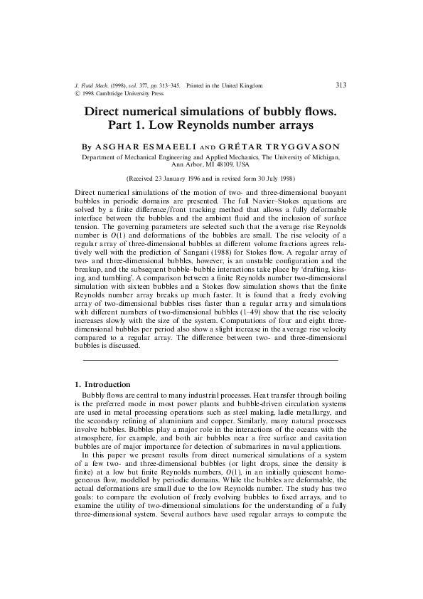 Pdf Direct Numerical Simulations Of Bubbly Flows Part 1 Low Reynolds Number Arrays
