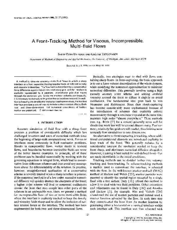 (PDF) A front tracking method for viscous, incompressible, multi-fluid flows