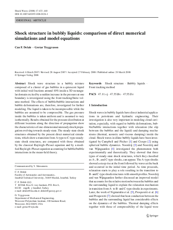 (PDF) Shock structure in bubbly liquids: comparison of direct numerical ...