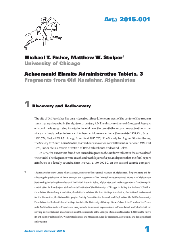 (PDF) Achaemenid Elamite Administrative Tablets, 3: Fragments from Old ...