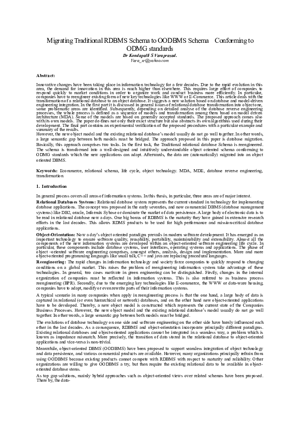 (DOC) Migrating Traditional RDBMS Schema to OODBMS Schema Conforming to ...
