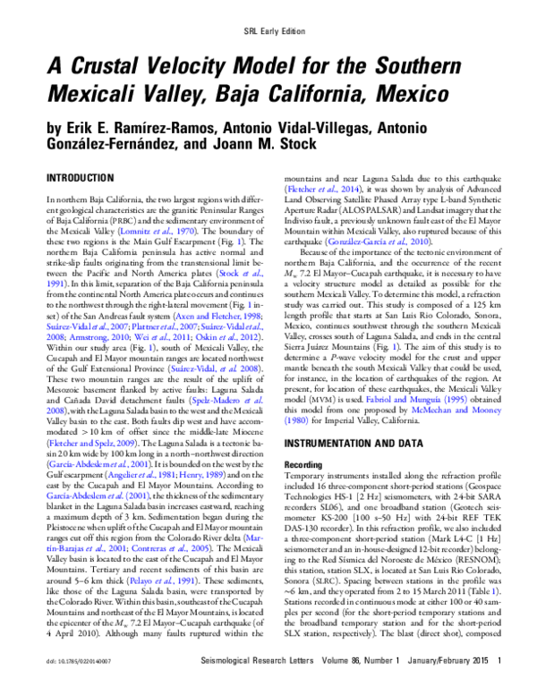 (PDF) A Crustal Velocity Model for the Southern Mexicali Valley, Baja ...
