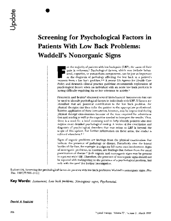 (PDF) Screening for psychological factors in patients with low back ...