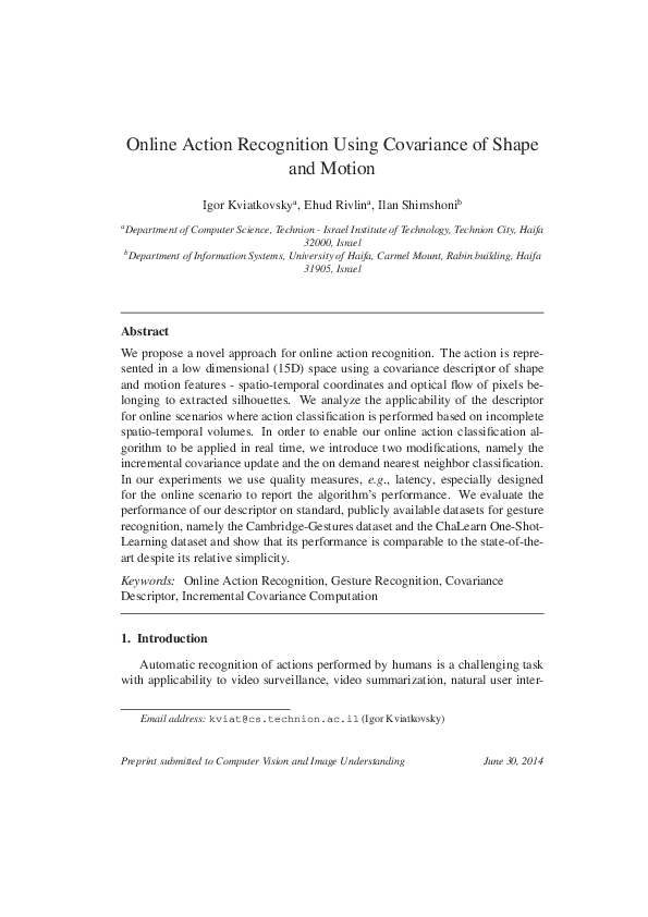 (PDF) Online action recognition using covariance of shape and motion