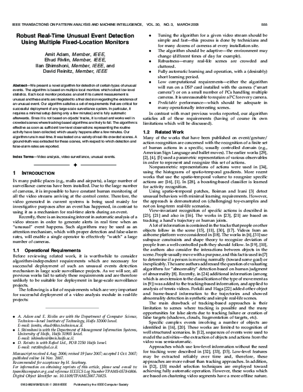 Pdf Robust Real Time Unusual Event Detection Using Multiple Fixed Location Monitors